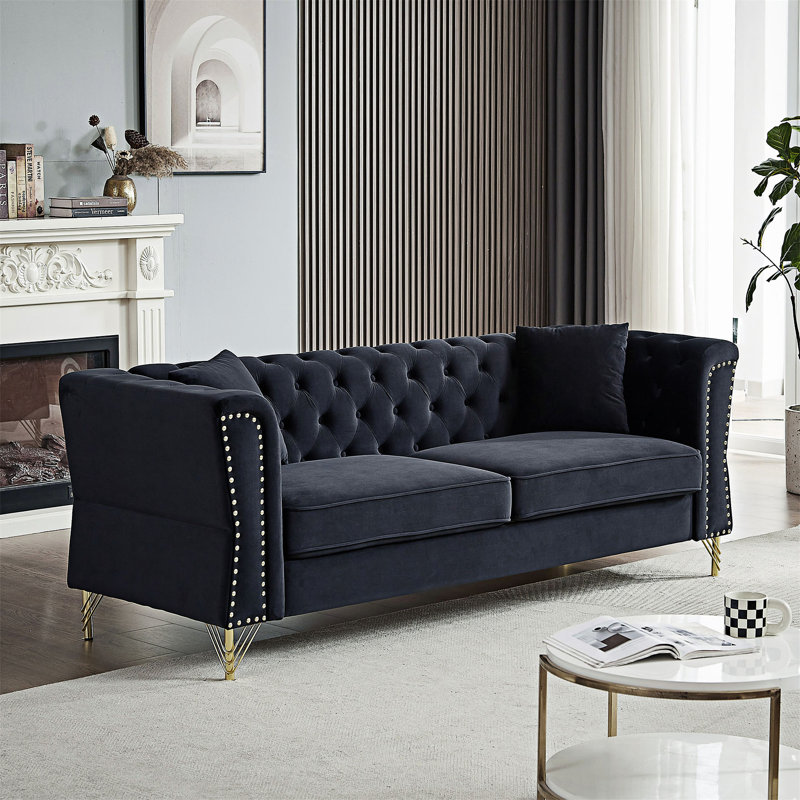 Chesterfield Sofa Tufted Couch with Rolled Arms Beige